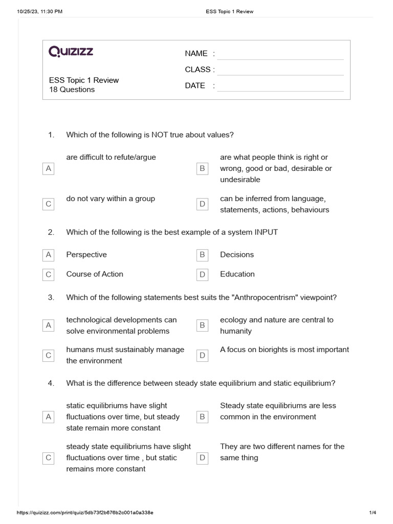 ESS Topic 1 Review | PDF | Pollution | Steady State