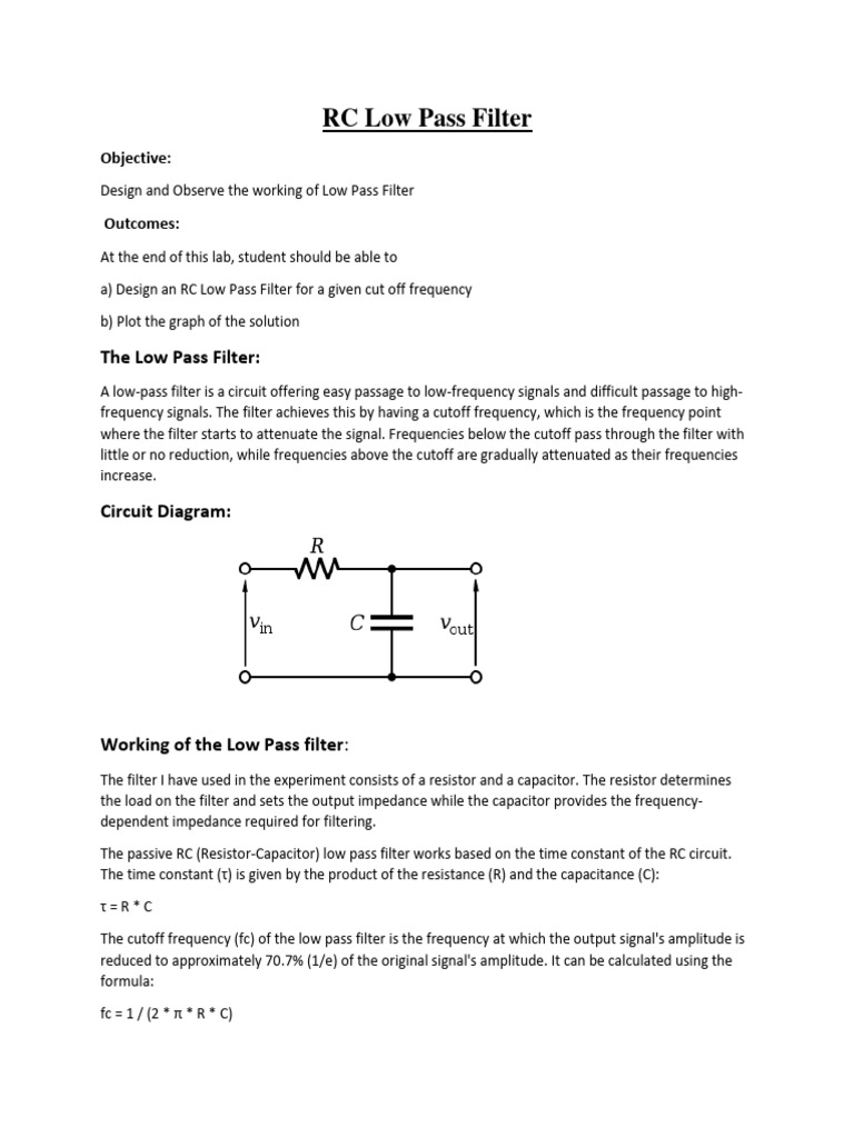 Low Pass Filter Pdf Electronic Filter Low Pass Filter