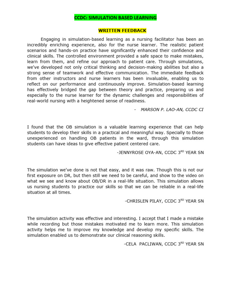Written Feedback | PDF | Simulation | Learning