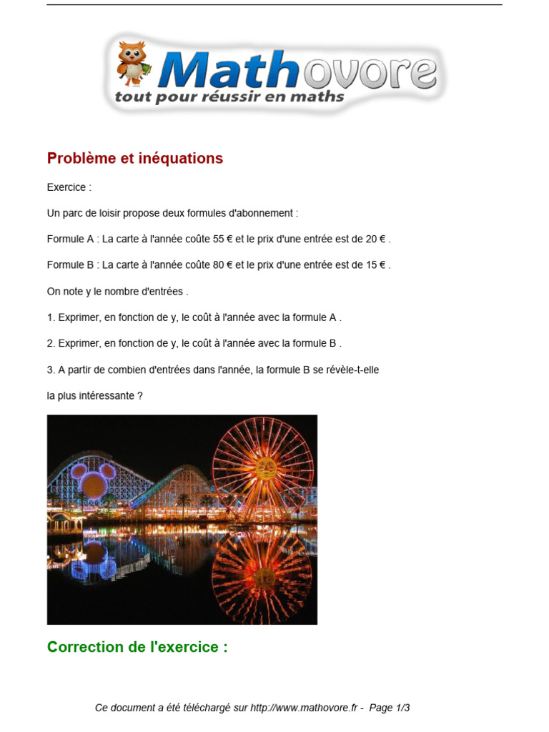 Exercices Probleme Et Inequations Maths Troisieme 632 | PDF
