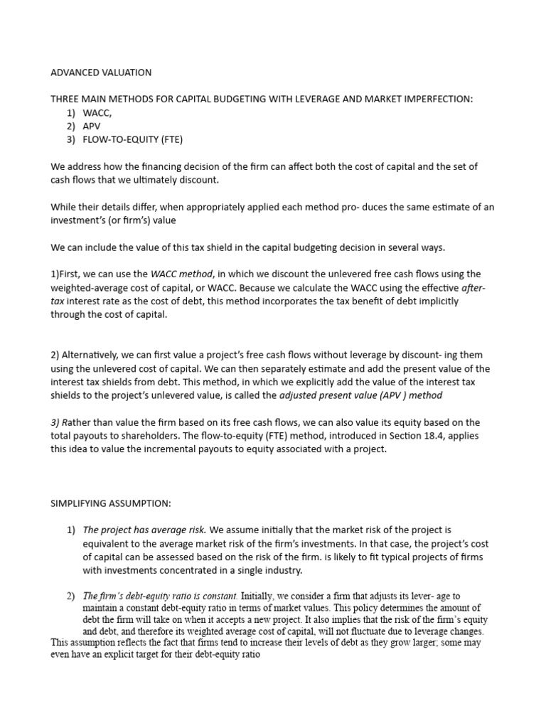 Advanced Valuation | PDF | Cost Of Capital | Leverage (Finance)