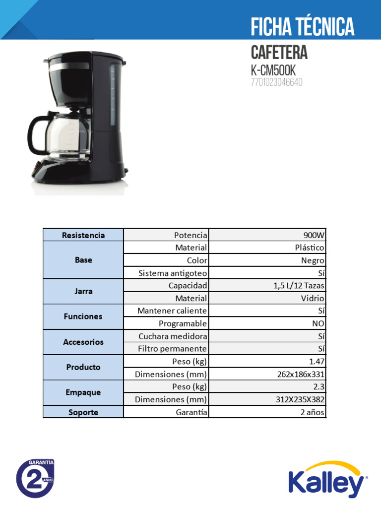 Ficha Tecnica Cafetera | PDF