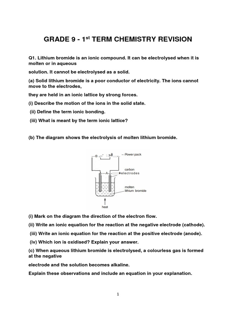 Grade 9 Term 1 Chemistry Revision | PDF | Carbon | Redox