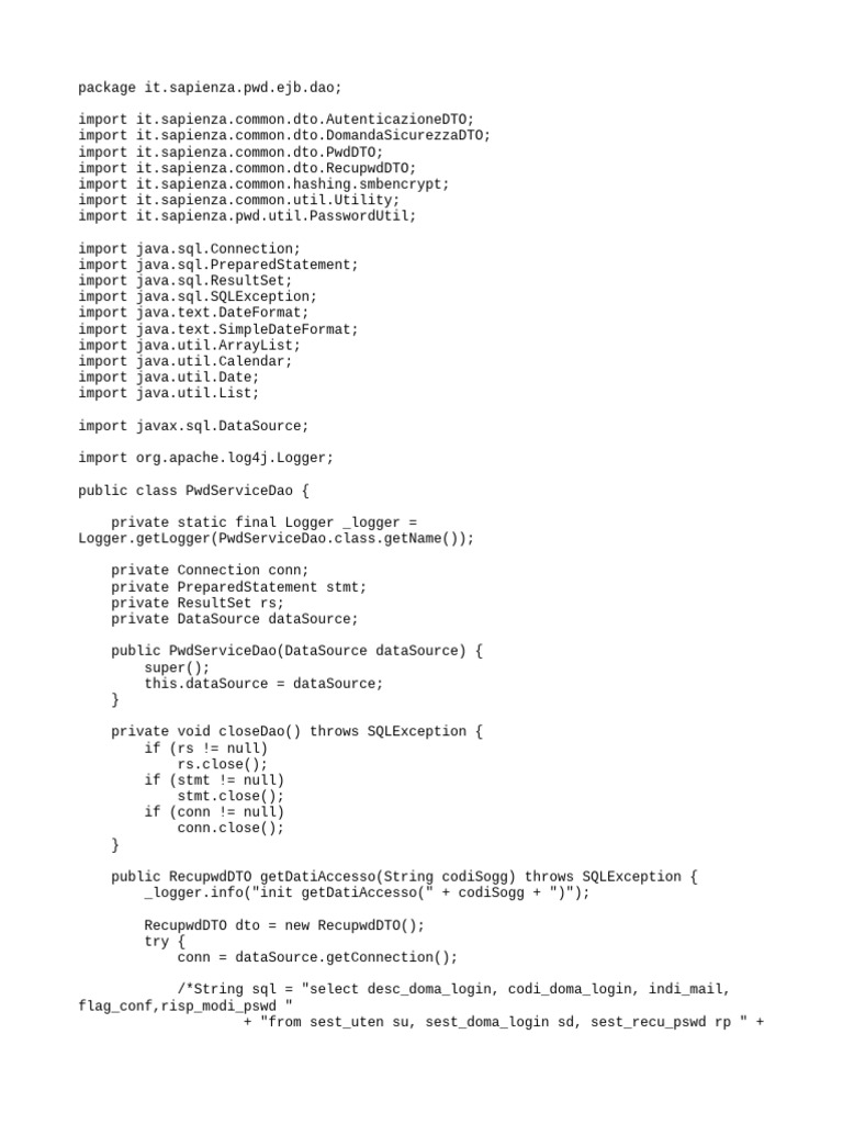 PwdServiceDao Modificato | PDF | Boolean Data Type | String (Computer Science)