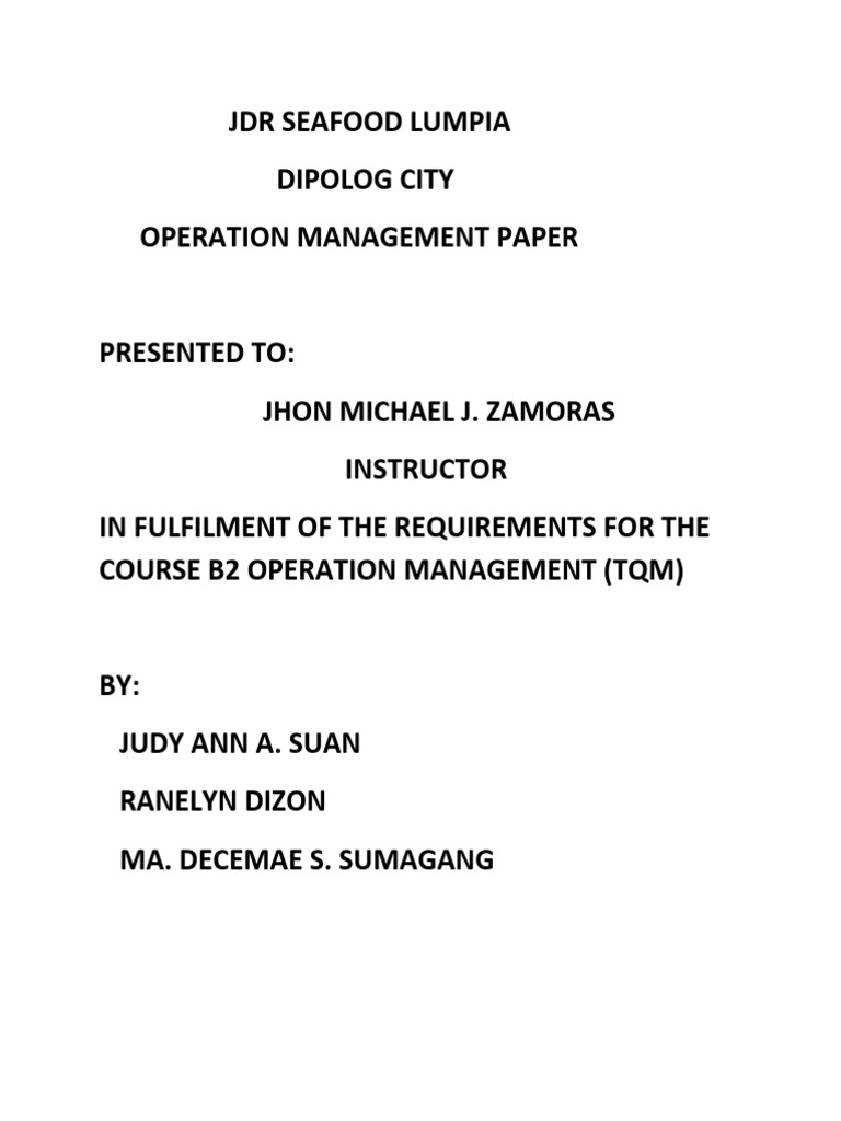 Operation Management Paper PDF Inventory Seafood