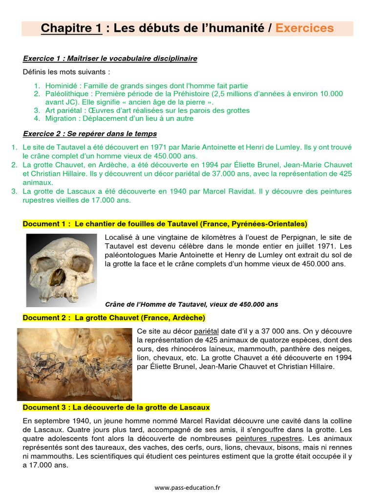 Évaluation sur les débuts de l'humanité 6ème | PDF | Homo ...
