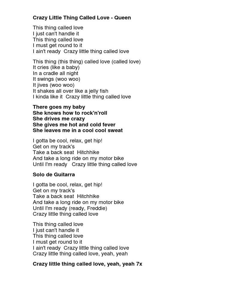 Queen's "Crazy Little Thing Called Love" Lyrics | PDF | Cooking, Food ...