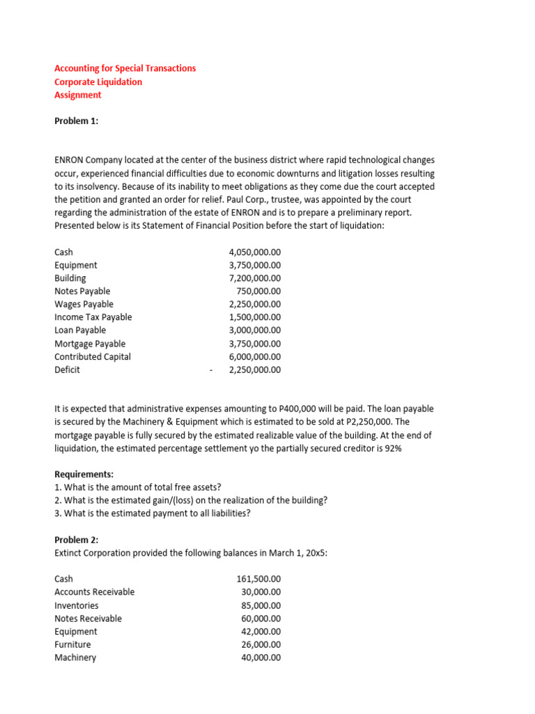 Corporate Liquidation Assignment | PDF | Balance Sheet | Money