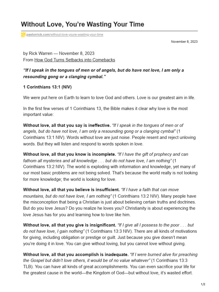 Without Love Youre Wasting Your Time | PDF | Jesus | Love