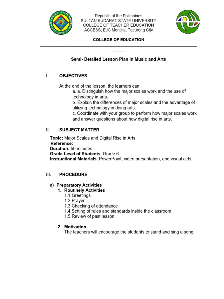 LESSON PLAN MAPEH 6 Quarter 2 (Arts) | PDF | Scale (Music) | Teachers