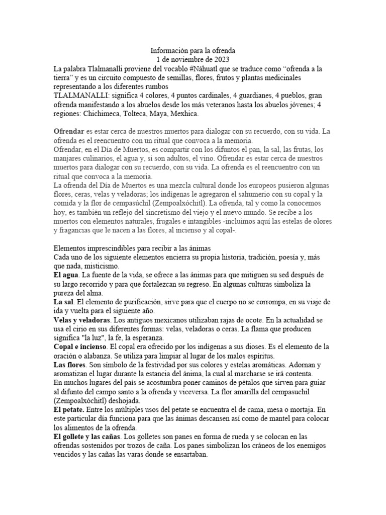 Información para La Ofrenda | PDF