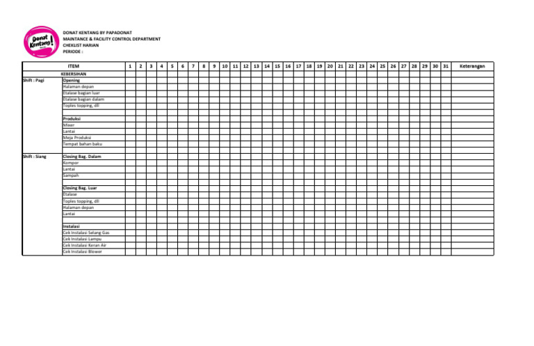 Checklist Harian Kebersihan dan Instalasi | PDF
