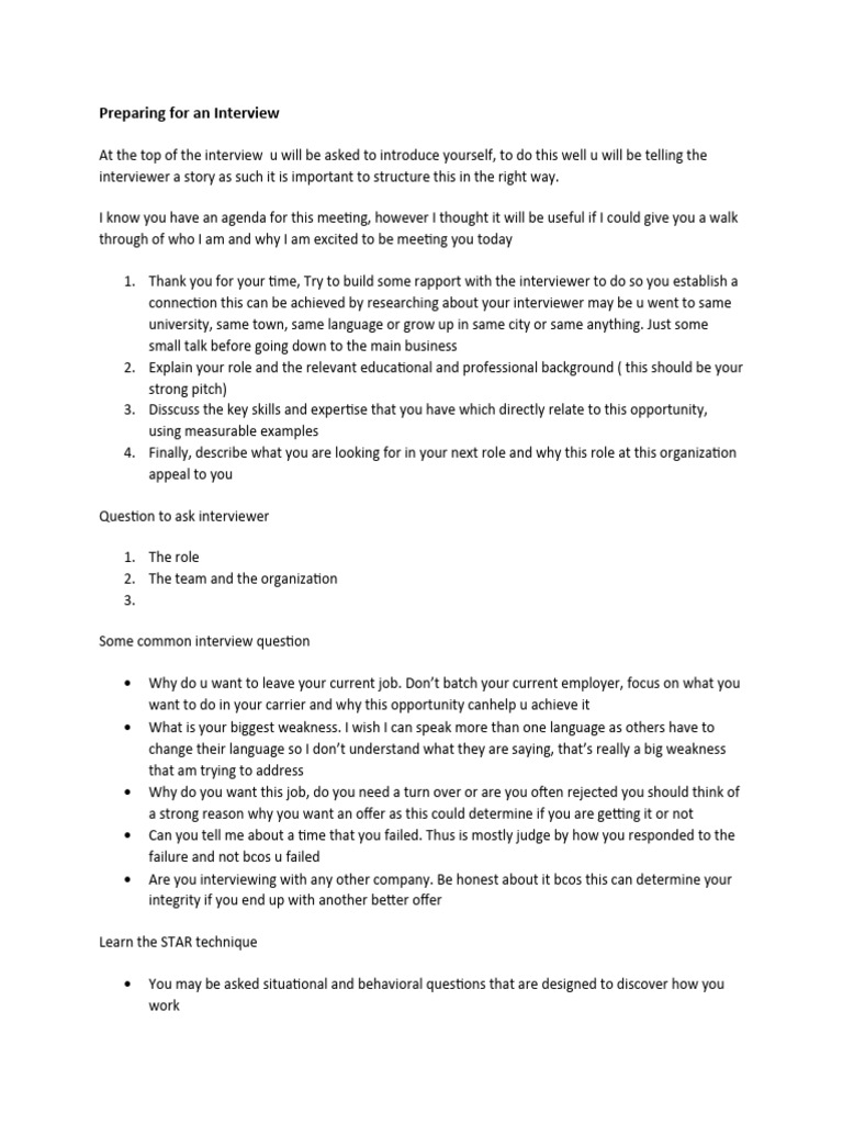 Preparing For An Interview | PDF | Human Communication | Communication