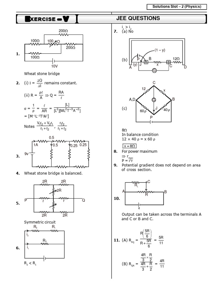 Current Electricity Exercise 5 Sol | PDF | Quantity | Physics