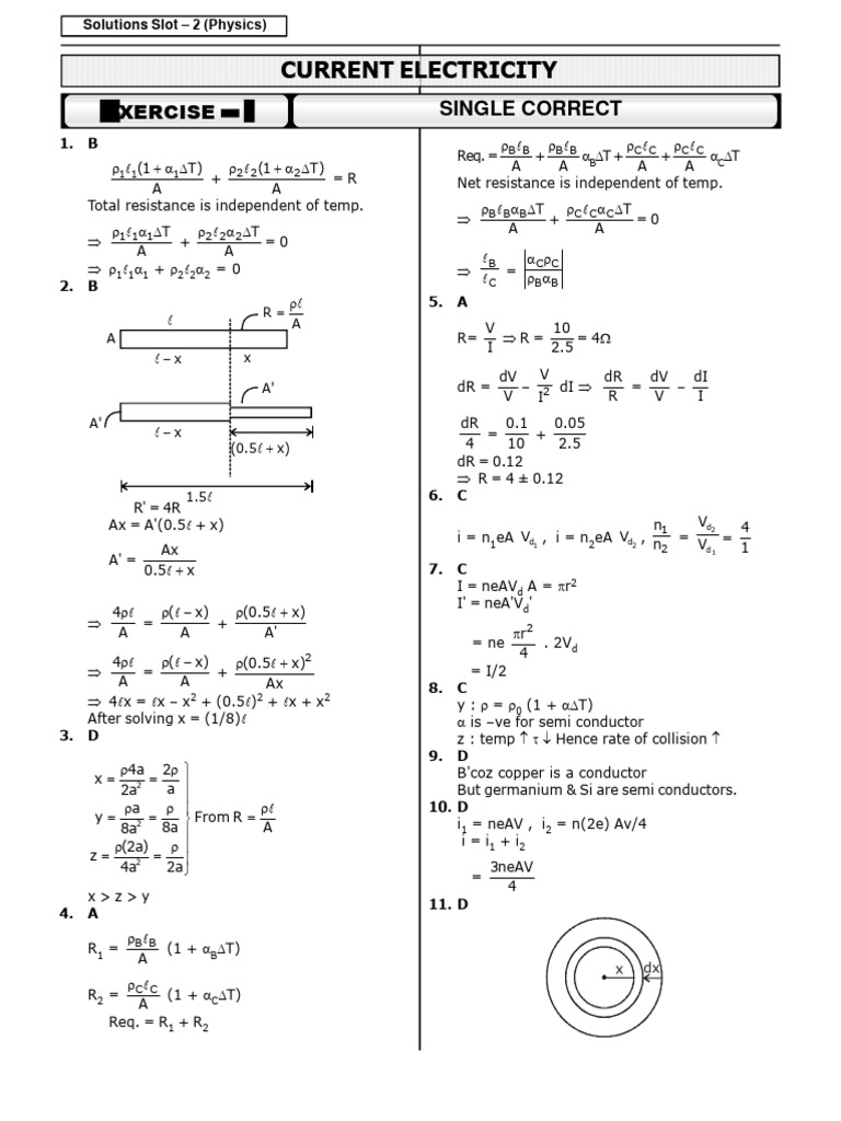Current Electricity Exercise 1 Sol | PDF | Units Of Measurement ...