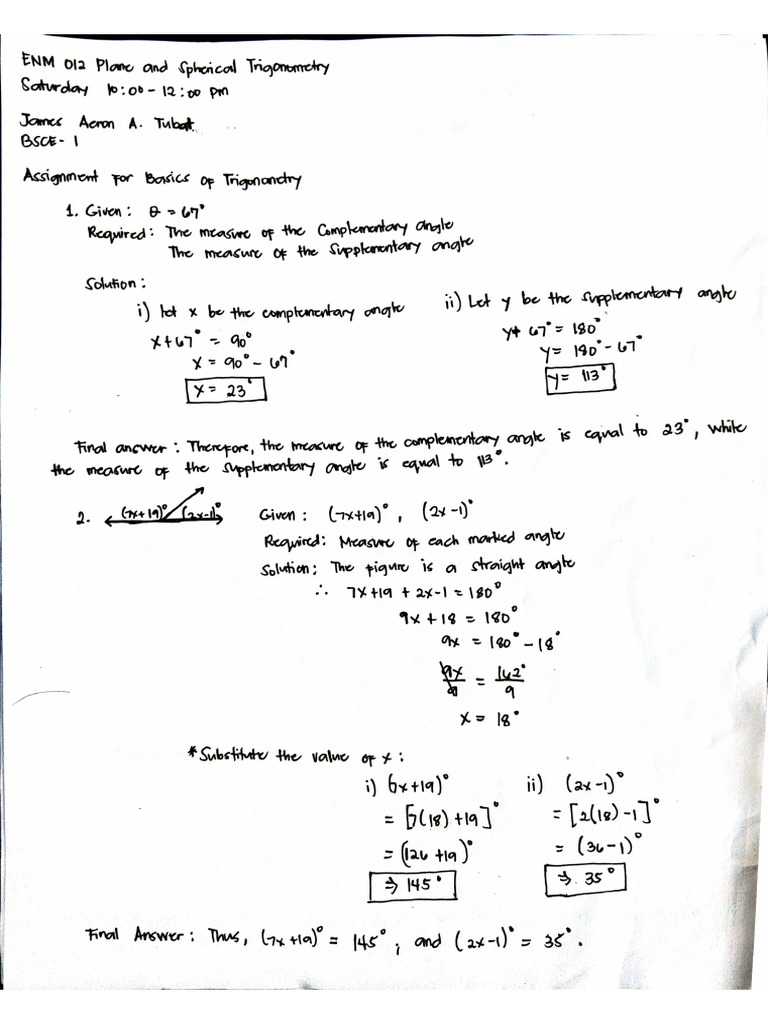 Plane and Spherical Trigonometry | PDF