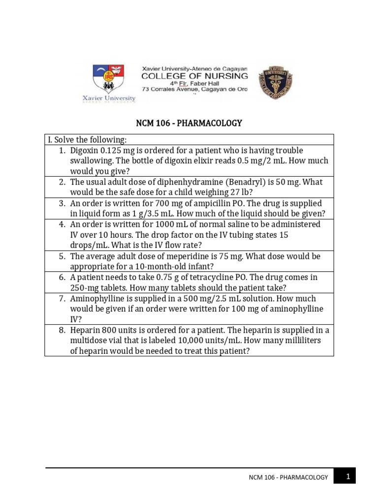 NCM 106 DRUG and IVF CALCULATIONS | PDF | Dose (Biochemistry) | Chemistry