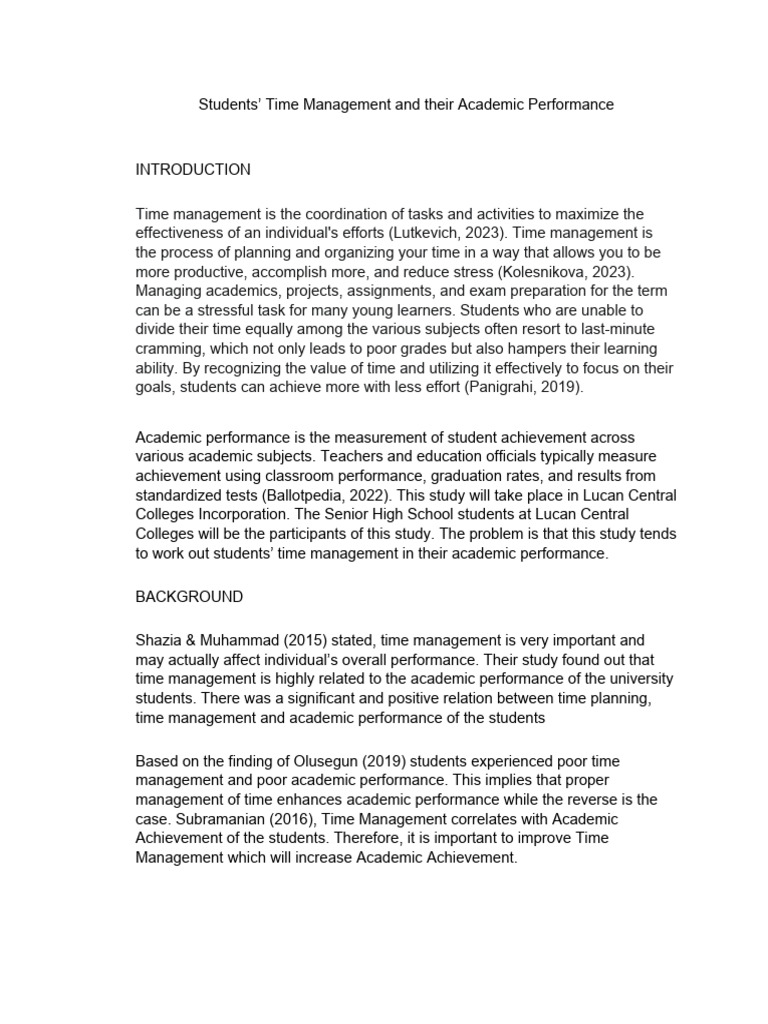 Students Time Management and Their Academic Performance | PDF ...