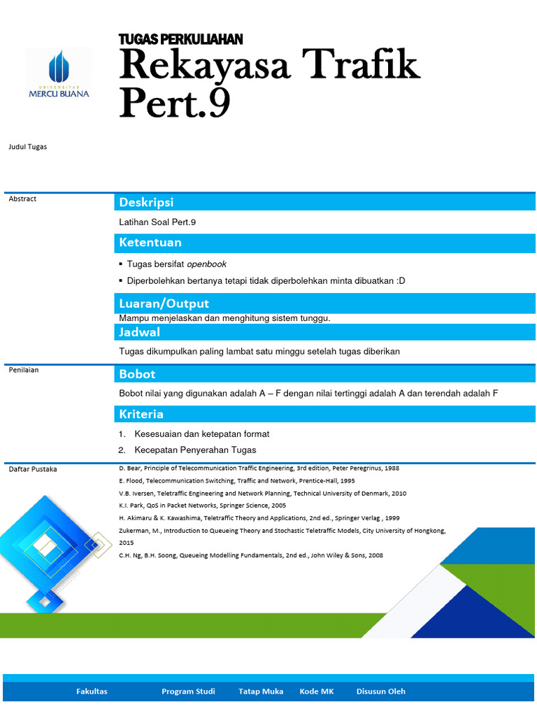 Tugas - Rekayasa Trafik - Pert.9 (Ridho Pambudi G - 41419120099) | PDF