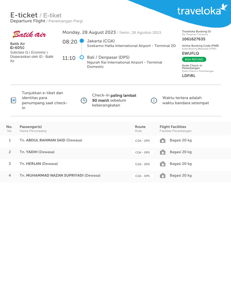 Irvandy CGK LDFIRL DPS FLIGHT - ORIGINATING | PDF