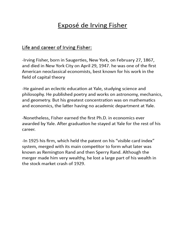 Exposé Anglais Irving Fisher Copie | PDF | History