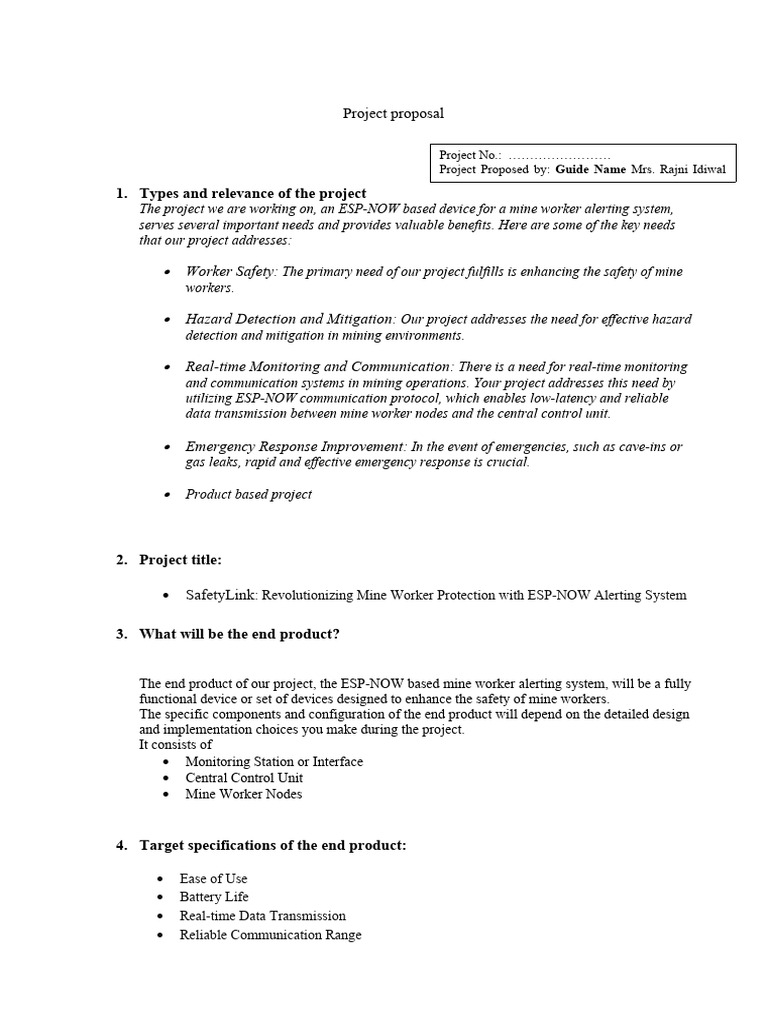Project Proposal Format | PDF | Mining | Occupational Safety And Health