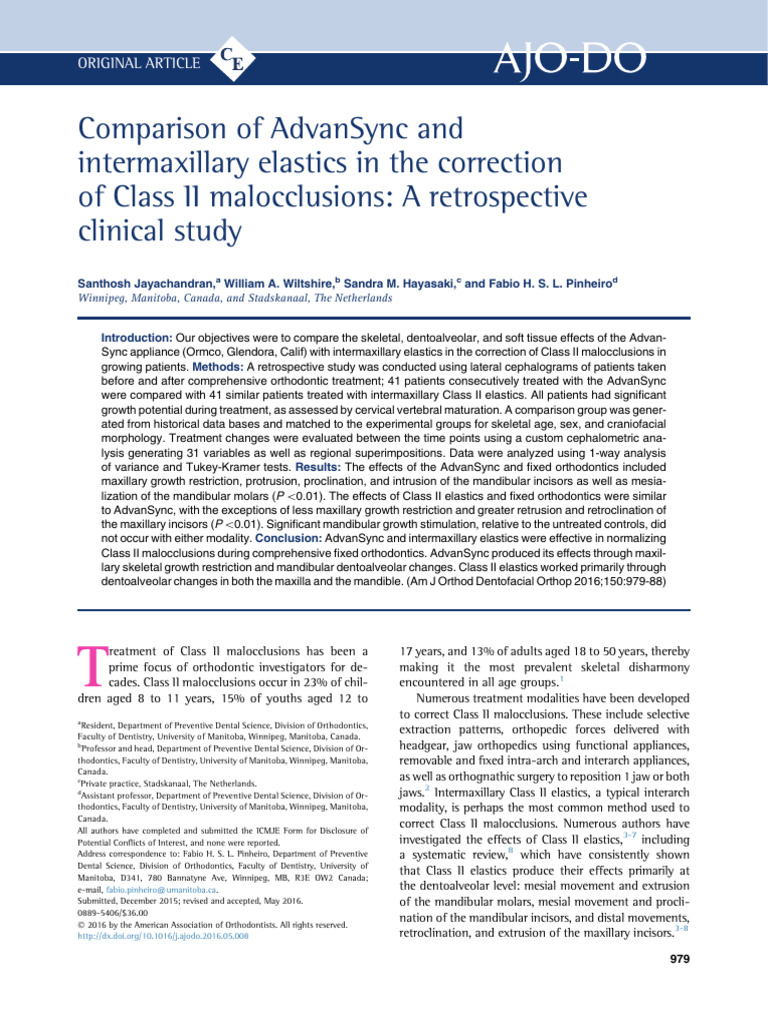 Comparison of AdvanSync and | PDF | Orthodontics | Dental Anatomy