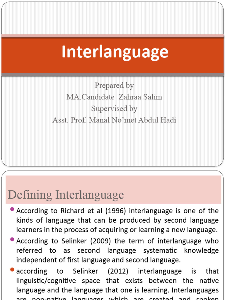 Interlanguage and Intralanguage | PDF | Second Language | Second ...