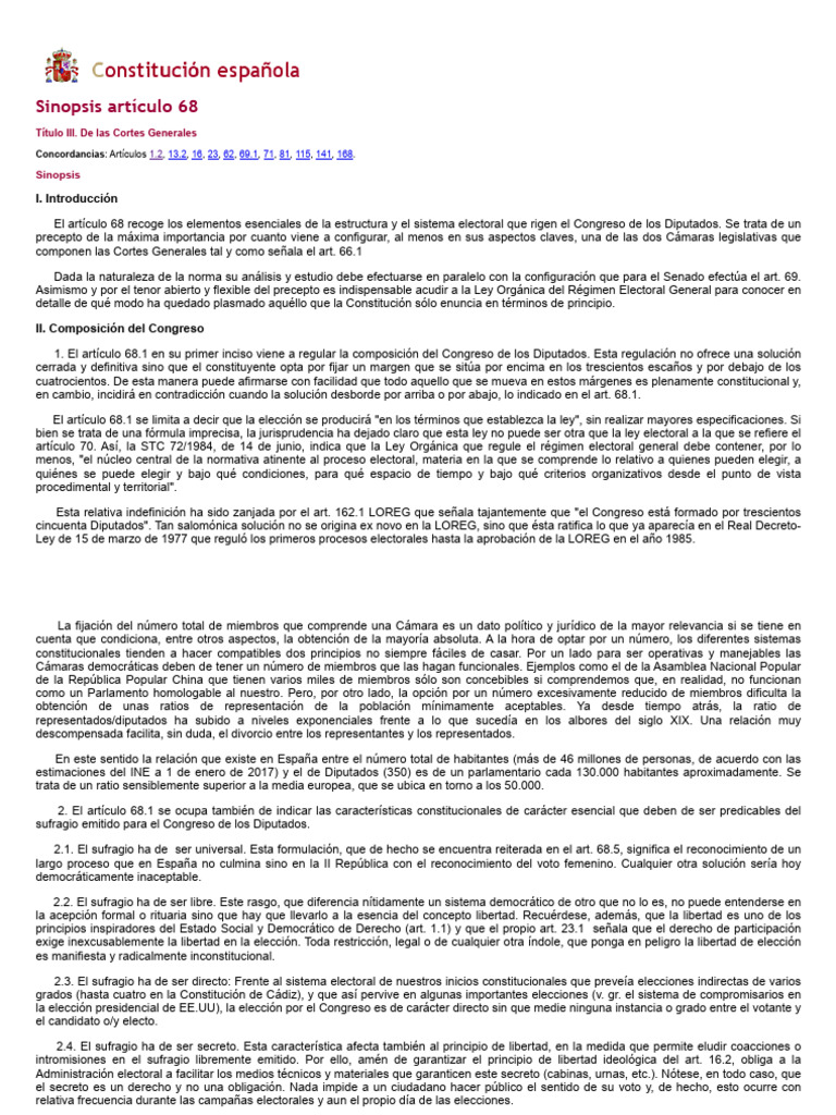 Sinopsis Artículo 68 - Constitución Española | PDF | Votación ...