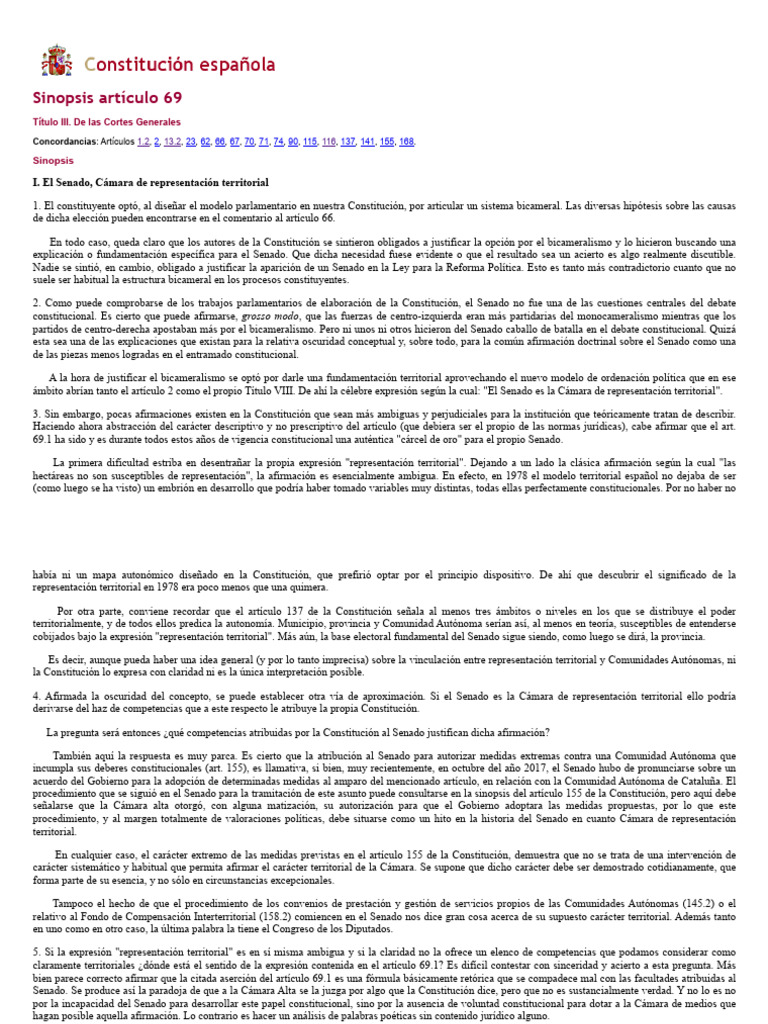 Sinopsis Artículo 69 - Constitución Española | PDF | Distrito electoral ...