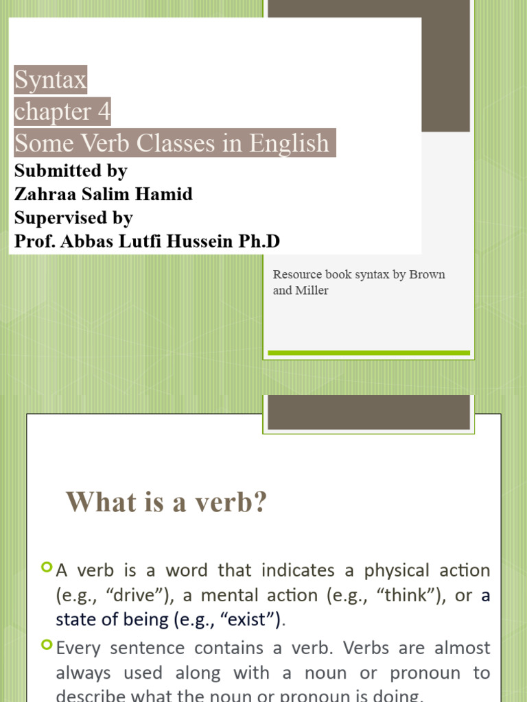 Verbs Classes | PDF | Verb | Subject (Grammar)