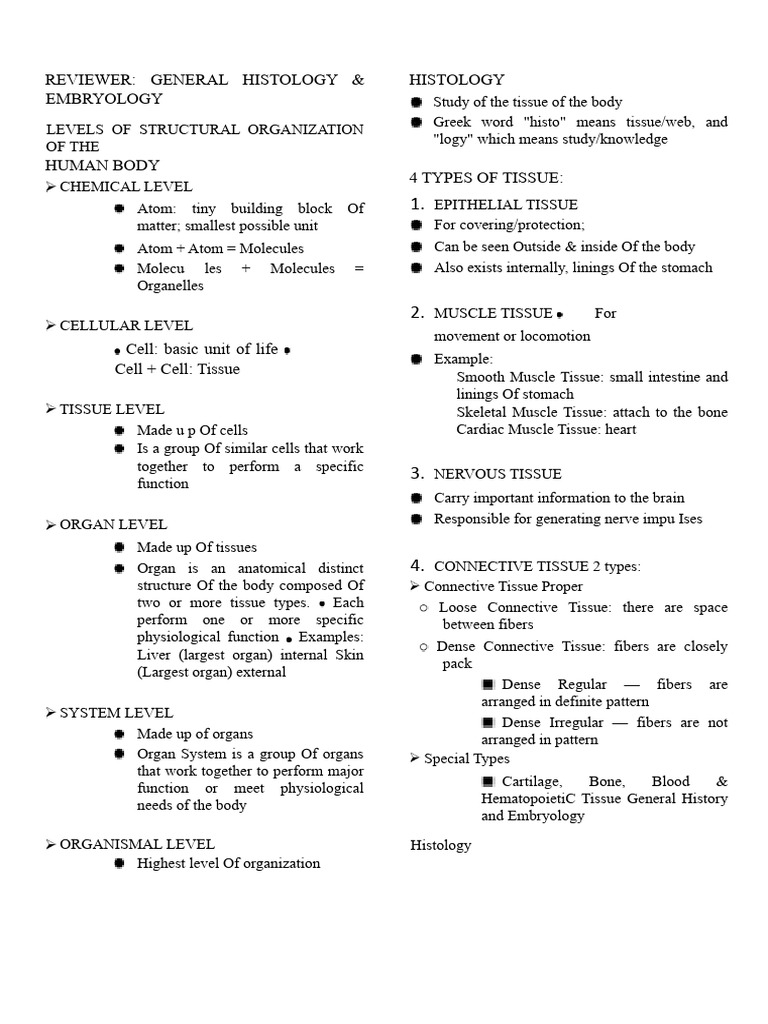 General Histology and Embryology Midterms 1 | PDF | Epithelium ...