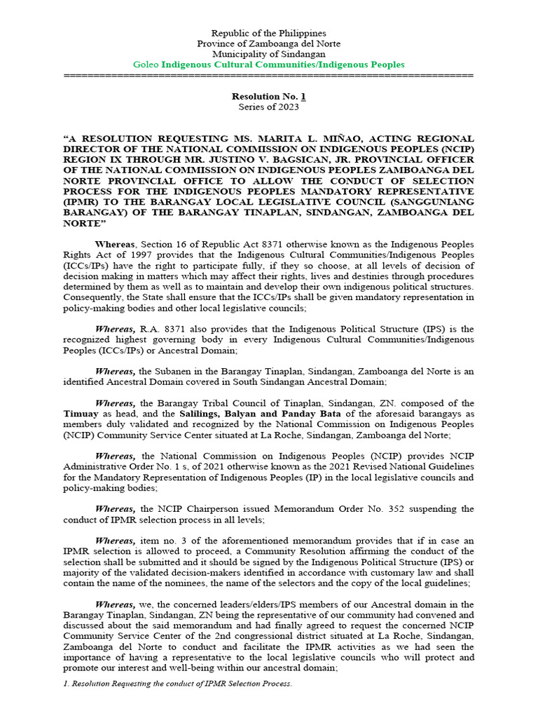 RESOLUTION IPMR SELECTION Sindangan 3 | Download Free PDF | Governance ...