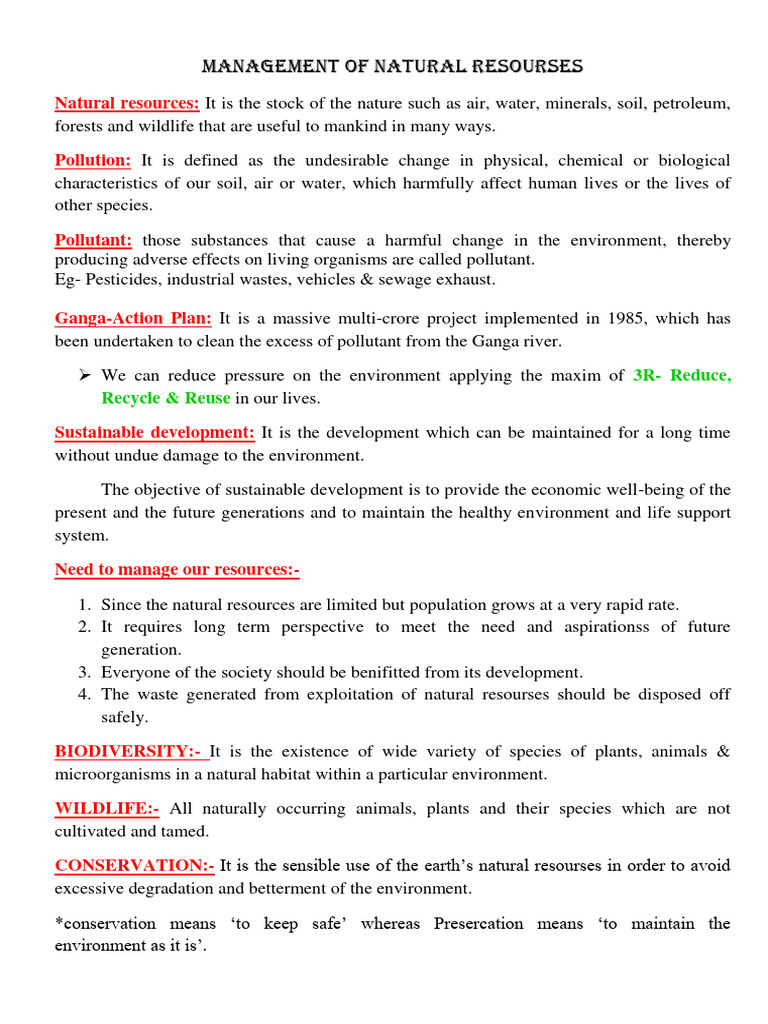 Management of Natural Resourses | PDF | Natural Environment | Water