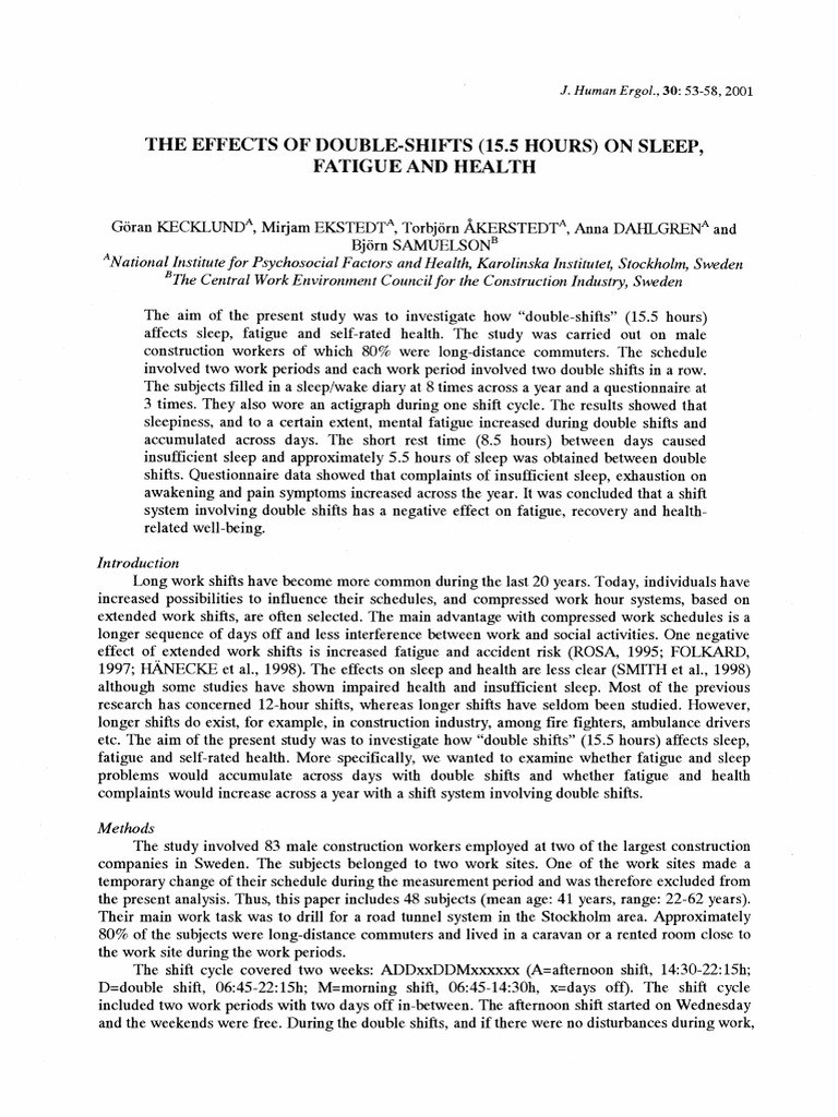 Double Shifts Impact on Sleep and Health | PDF | Sleep | Sleep Deprivation