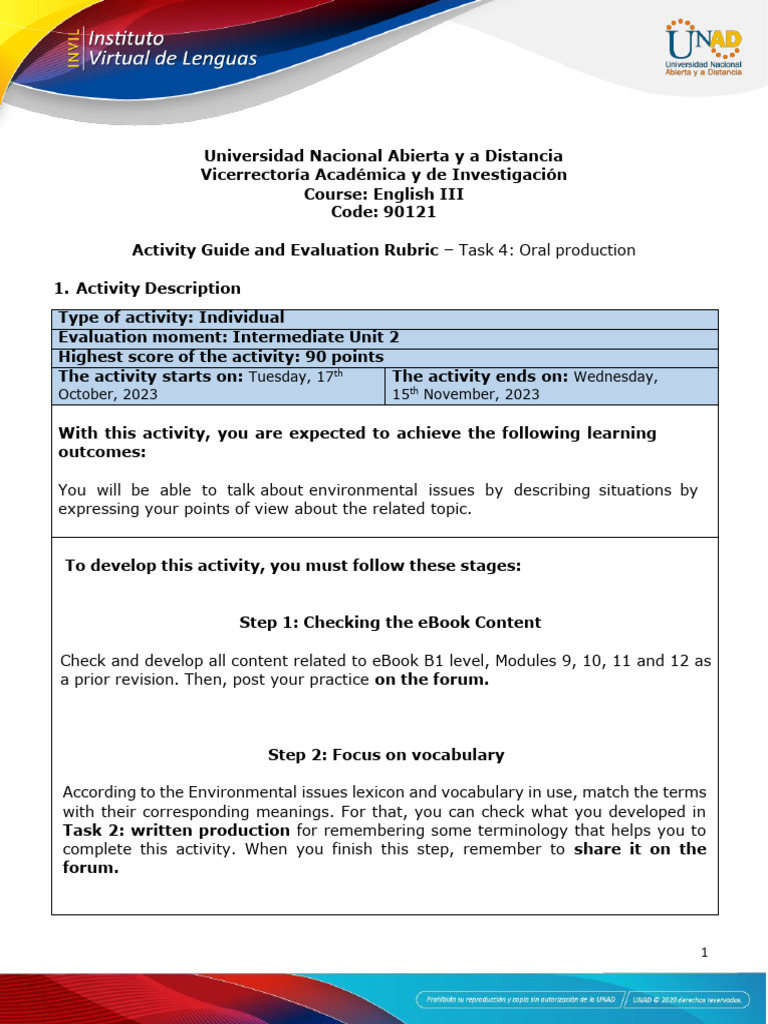 Activity Guide and Evaluation Rubric - Unit 2 - Task 4 - Oral ... Activity Guide and Evaluation Rubric - Unit 2 - Task 4 - Oral ...