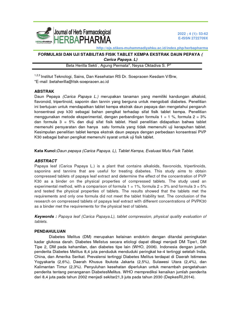Formulasi Dan Uji Stabilitas Fisik Tablet ... | PDF