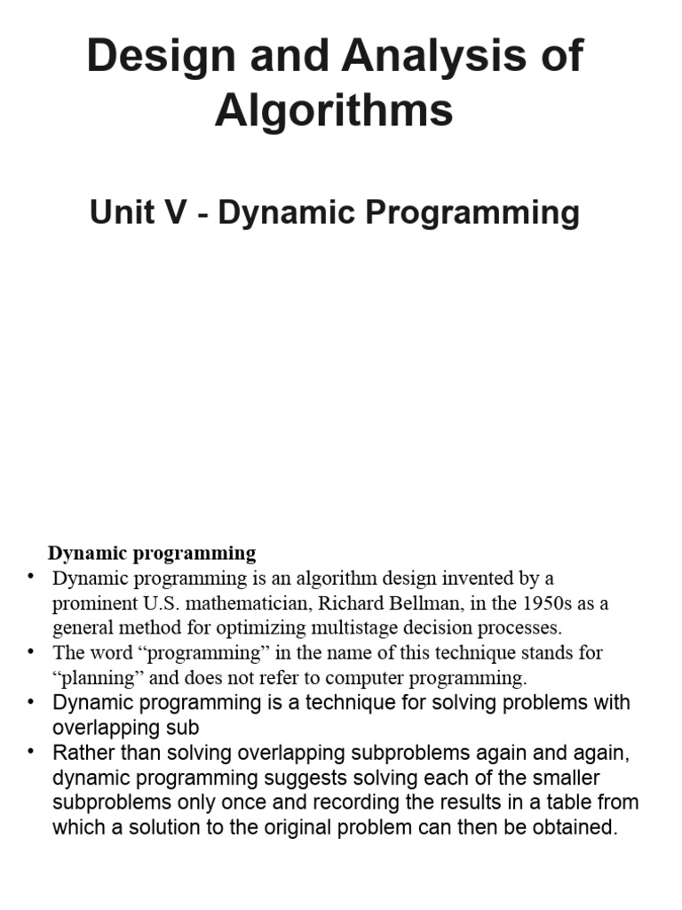 DAA - Unit V - Dynamic Programming | PDF | Matrix (Mathematics ... DAA - Unit V - Dynamic Programming | PDF | Matrix (Mathematics ...