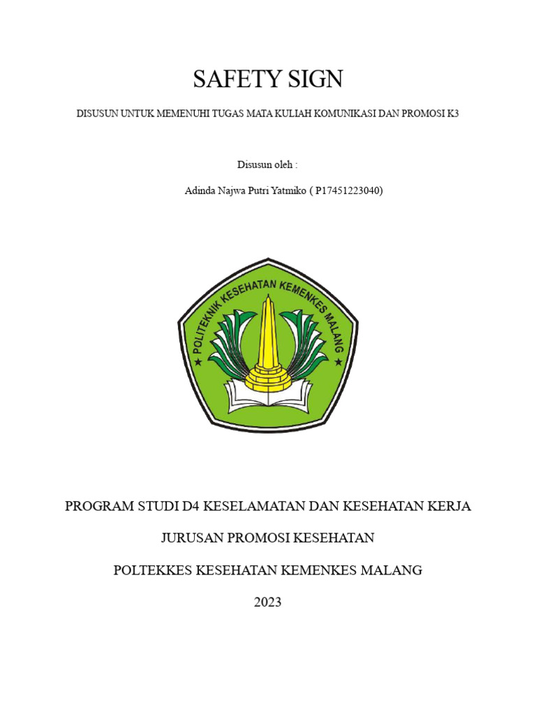 1A - Makalah Safety Sign KPK3 - Adinda Najwa - P17451223040 | PDF