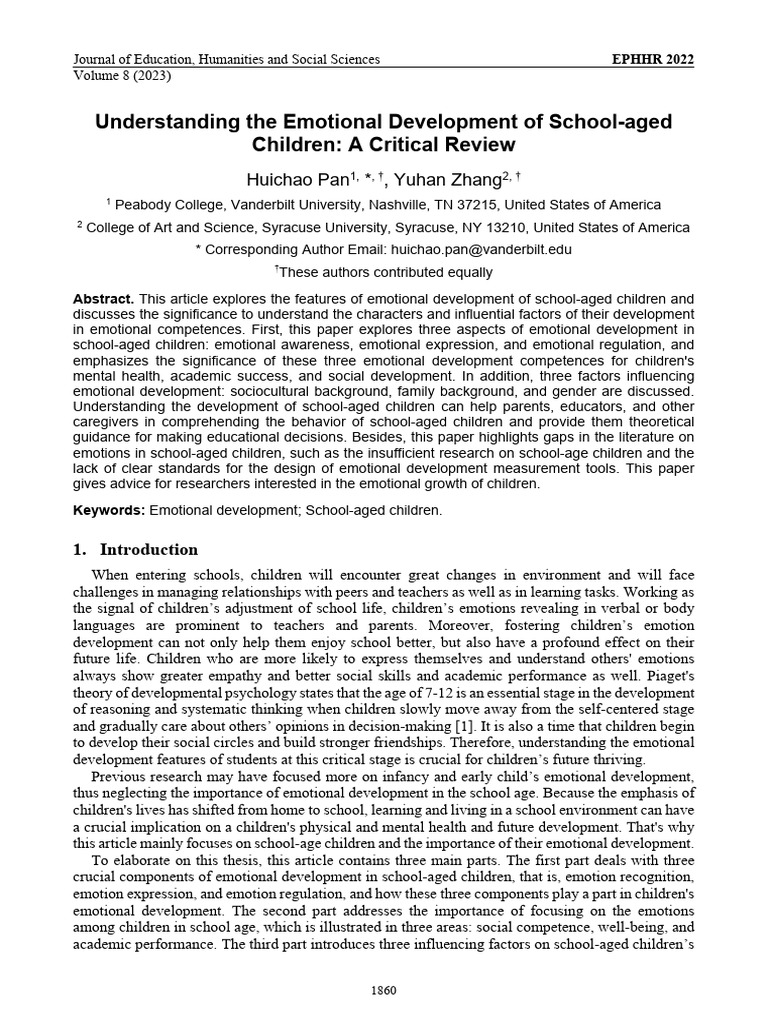 Understanding The Emotional Development of School | PDF | Emotions ...