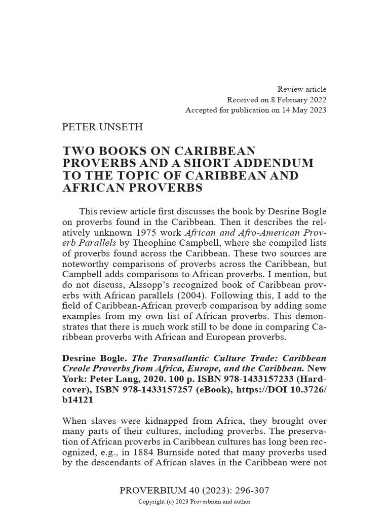 Unseth - Review of Bogle and Caribbean - Published | PDF | Proverb ...