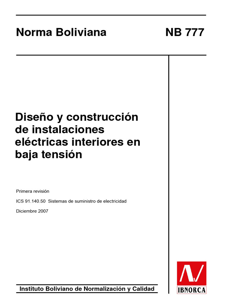 Norma Boliviana NB 777: Instalaciones Eléctricas | PDF | Corriente ...