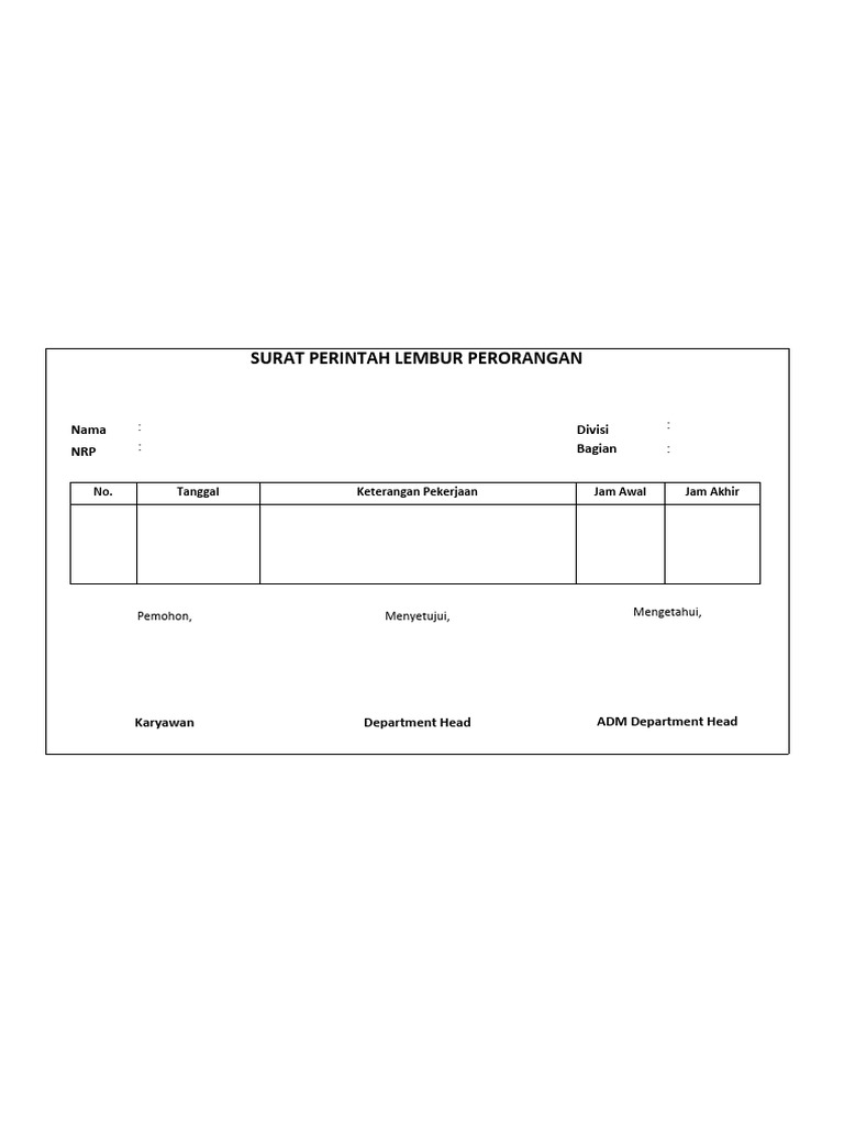 Contoh Surat Perintah Lembur (SPL) | PDF
