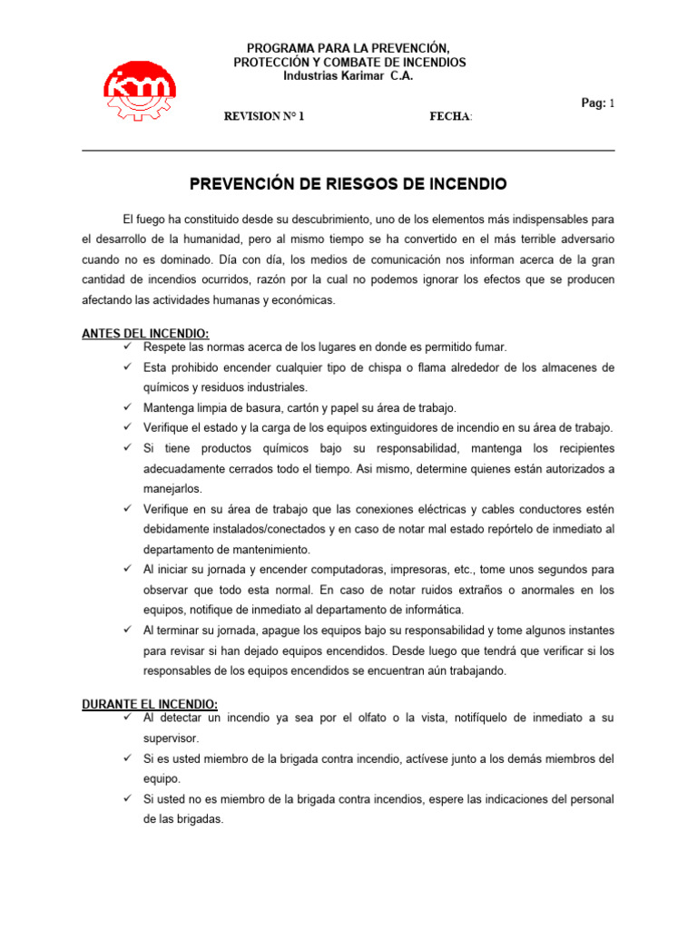 Prevención y Combate de Incendios en Empresas | PDF | Primeros auxilios ...