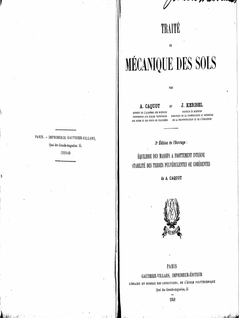 CAQUOT-KERISEL Mecanique des Sols | PDF