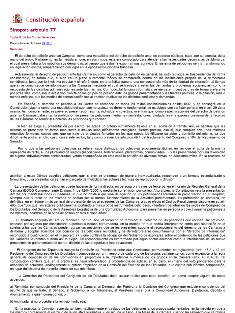 Sinopsis Artículo 77 - Constitución Española | PDF | Legislador ...