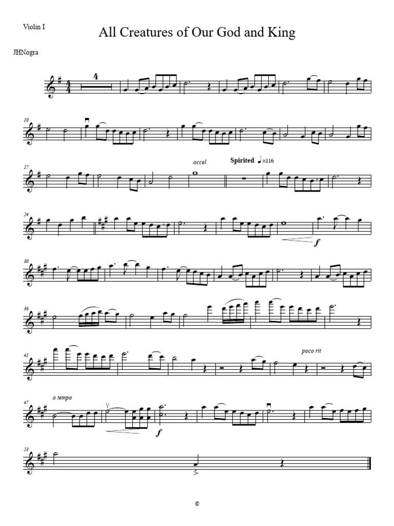 All Creatures of Our God and King - Violin I | PDF