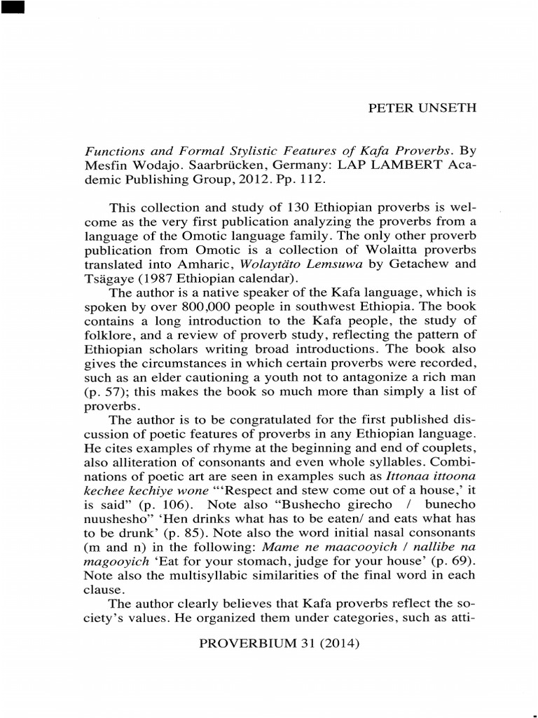 Unseth - Kafa Proverbs | PDF