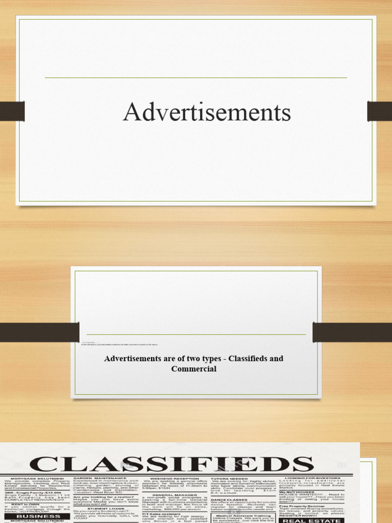 Advertisements - Classifieds | PDF