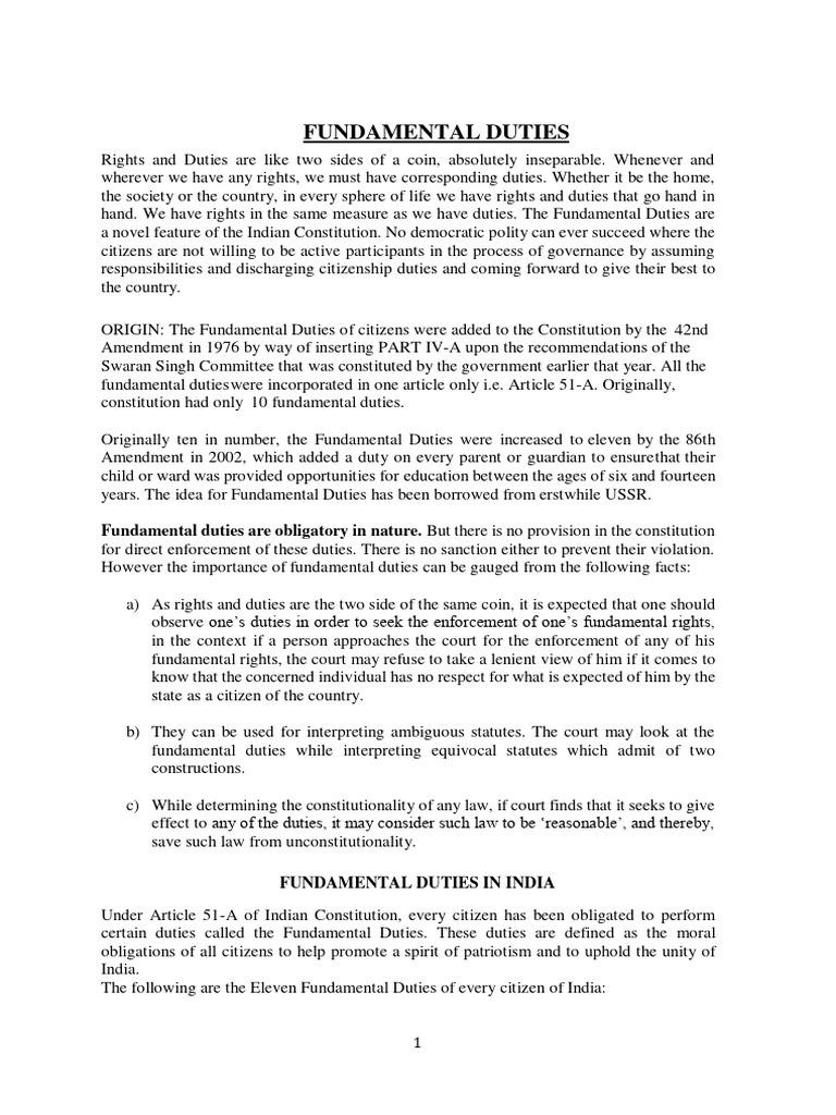 Fundamental Duties | PDF | Citizenship | Constitution